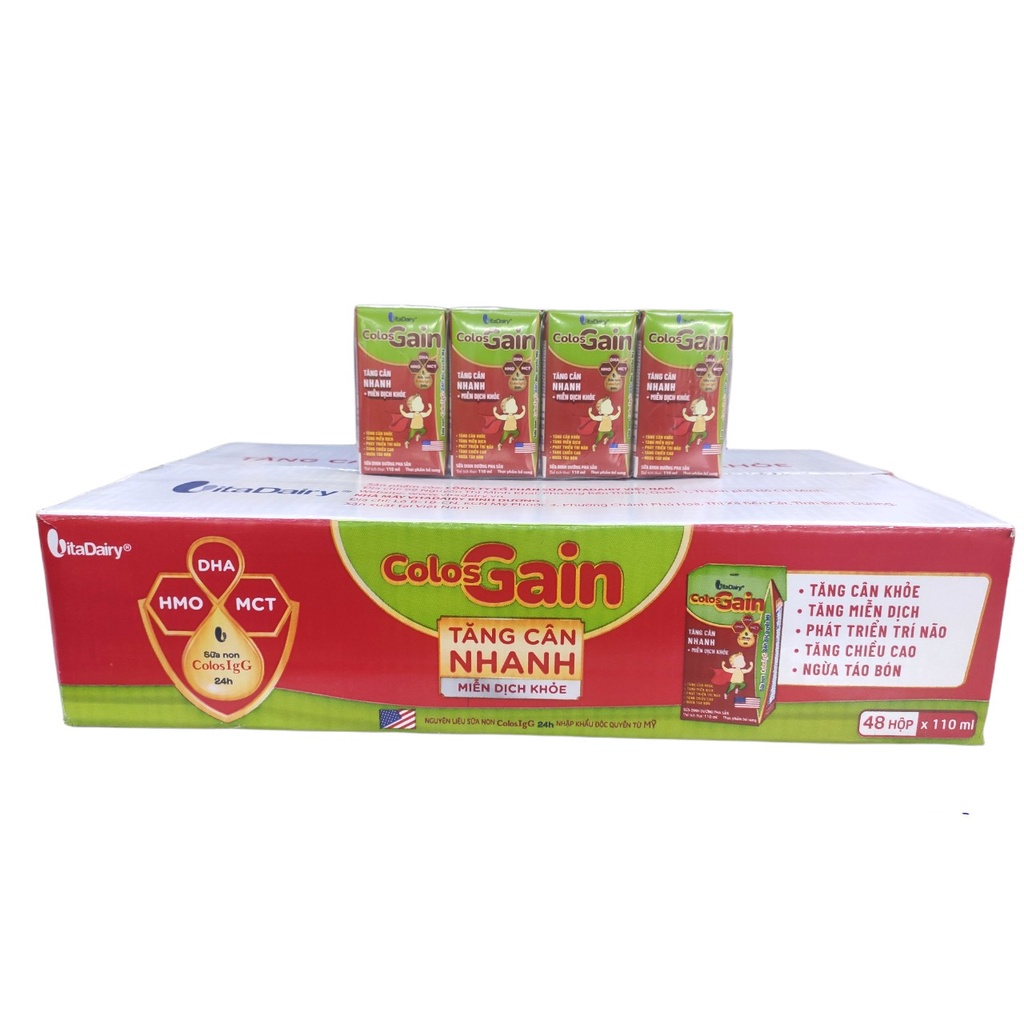 Thùng sữa Pha Sẵn Colos Gain Pha Sẵn 110ml vitadary (48 hộp x 110ml) có ...
